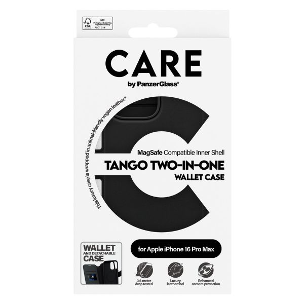 CARE by PanzerGlass Tango 2 in 1 Wallet Case MagSafe voor de Apple iPhone 16 Pro Max - Zwart ...